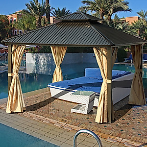 BPS Hardtop Gazebo 12' X 12' Outdoor Tent Shelter Canopy with Netting for Patio, Garden, Yard and Party