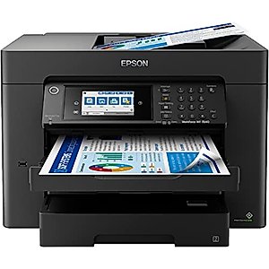 Epson Workforce Pro WF-7840 Wireless Wide-Format All-in-One Color Inkjet Printer, Black - Print Scan Copy Fax - 4.3" LCD, 25 ppm, 4800x2400 dpi, 13"x19", 50-Sheet ADF, Auto 2-Sided Printing, Ethernet