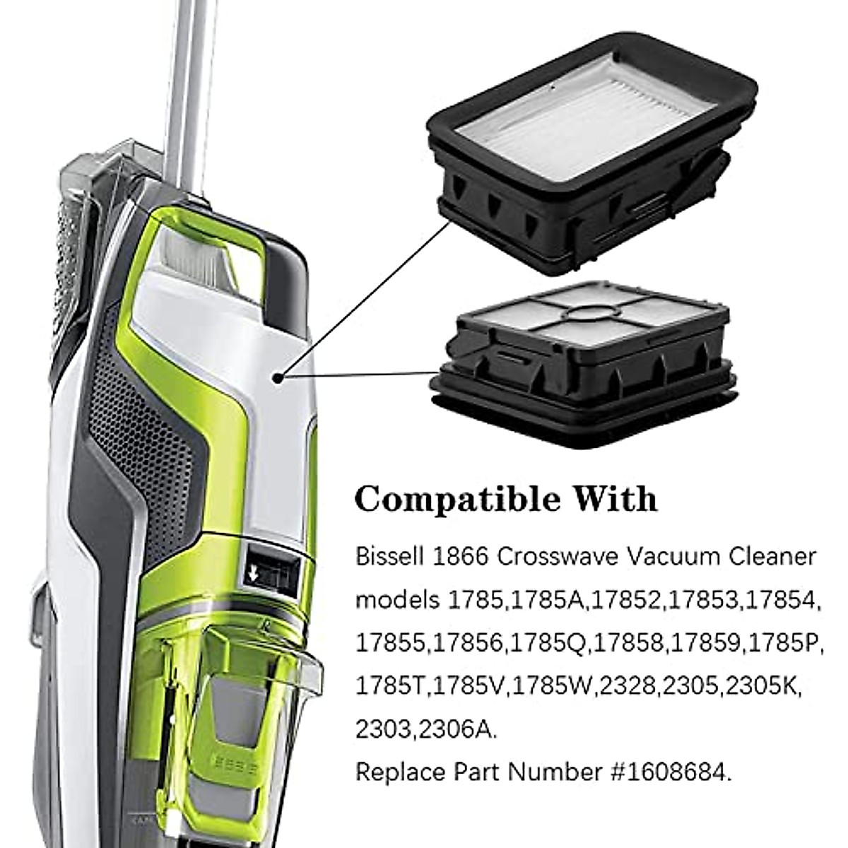 Bogda 4-Pack Filter Replacement for Bissell 1866 CrossWave Vacuum Cleaner 1785 2306 2551 Replace Part #1608684