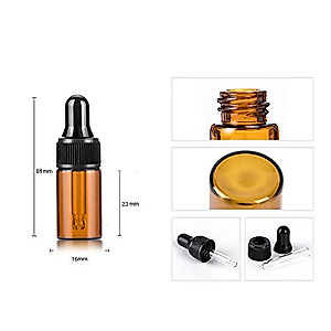 50 Pack,3ml Amber Glass Dropper Vial for Essential Oils,Empty Glass Eye Dropper Bottle With Black Screw Cap,Glass Liquid Pipette Travel Test Sample Perfume Vial-Transfer Pipette Included