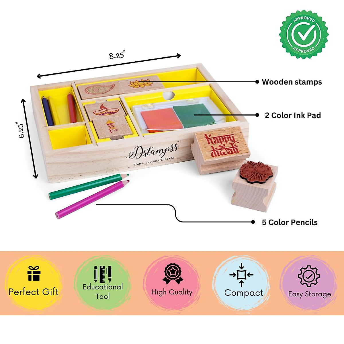 Diwali Wooden Stamp Set – Ideal Gift for Diwali, Arts & Crafts Enthusiasts, and Celebrations - Perfect for Rangoli, DIY Crafts, Card Making & Festive Decorations