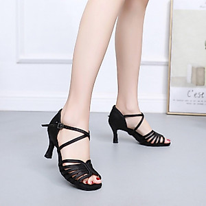 RUYBOZRY Women's Latin Salsa Dance Shoes Ballroom Performance Practice Bachata Dancing Shoes,EM911-7.5,Black,US 7.5