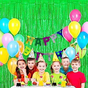 Green Tinsel Foil Fringe Curtain Backdrop, 3.3 x 8.2 ft Metallic Glitter Curtain Streamers, 2 Pack Green Photoboth for Birthday St Patrick's Day Christmas Party Decorations