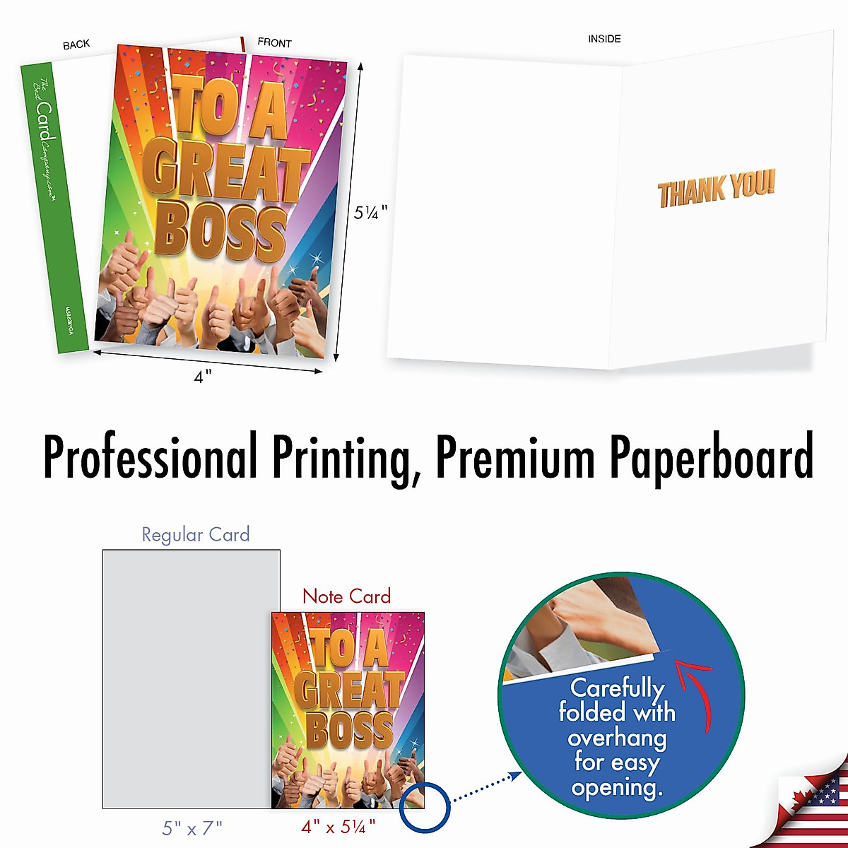 The Best Card Company Great Boss - 20 Assorted Boxed Boss Thank You Note Cards with Envelopes (4 x 5.12 Inch) - Hands Held Out in Appreciation AM5862BYG-B2x10