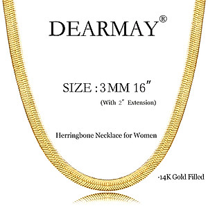 DEARMAY 14K Gold Necklace for Women Dainty Gold Choker Herringbone Necklaces for Women Simple Minimalist Thin Snake Chain Necklace Gold Jewelry for Women Teen Gifts