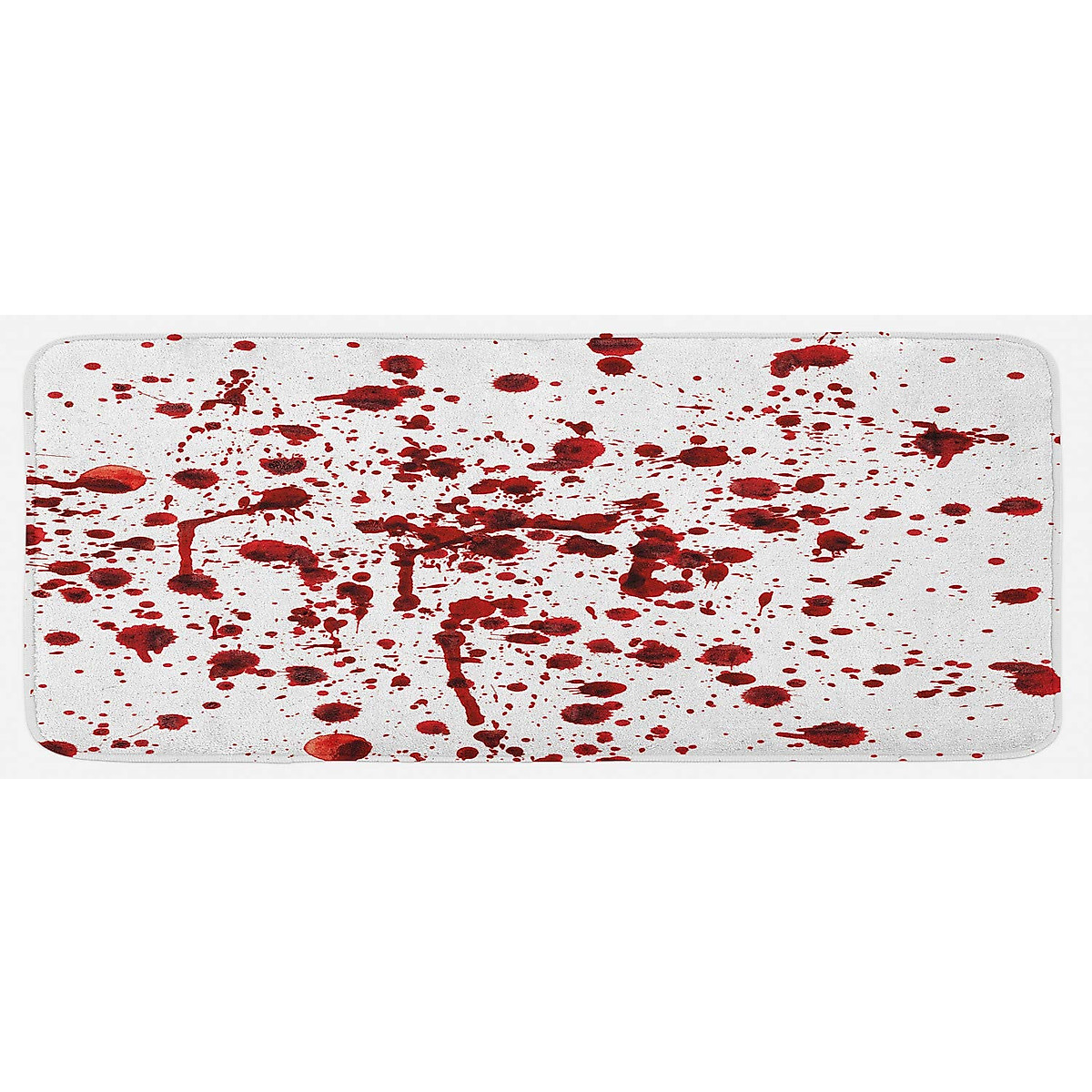Ambesonne Horror Kitchen Mat, Splashes of Blood Grunge Style Bloodstain Horror Scary Zombie Halloween Themed Print, Plush Decorative Kitchen Mat with Non Slip Backing, 47" X 19", Red White