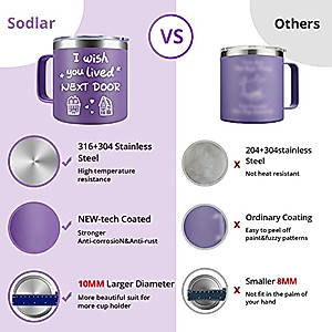 Sodlar Best Friend Gift for Women - “I wish you lived next door” - Purple Tumbler Mug 14oz - Funny Ideas for Friendship Hostess Present Birthday Long Distance Female Bestie BFF