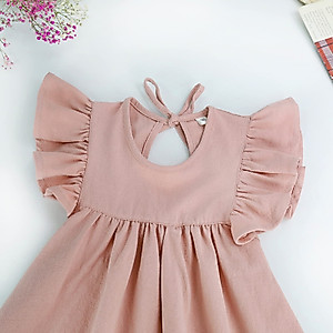 Goodplayer Toddler Baby Girl Dress Summer Cotton Linen Ruffle Halter Sleeveless Kids Casual Beach Party Dresses 1-6 Years (Pink, 90, 2_Years),2-3T