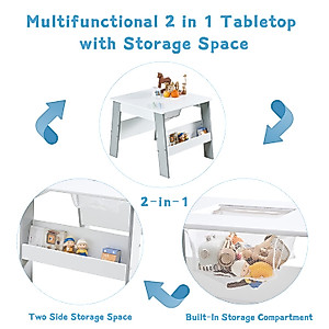 Anxious monkey Kids Table and Chairs Set, 2 in 1 Desk with Storage Space Wooden Activity Tabletop for Kids, Unique, Sturdy Children Table and Chairs Set for Reading, Drawing, Playroom, Gift for Kids