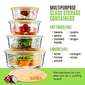 PLANET AVENUE Round Storage Containers with Lids, Ecofriendly Glass Containers, Storage Container with Lid, Glass Container with Bamboo Lid, Airtight Food Container Set