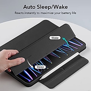 ESR for iPad Pro 11 Inch Case (2022/2021/2020/2018, 4th/3rd/2nd/1st Generation) with Pencil Holder, Removable Magnetic Cover, Vertical Stand, Rebound 360 Series, Durable Black