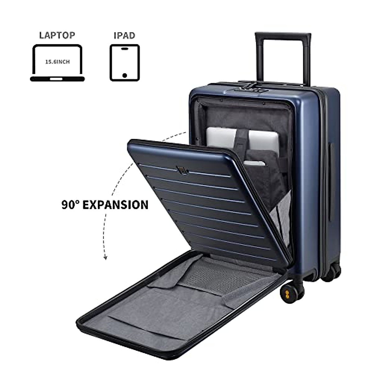 LEVEL8 Road Runner 20 Inch Luggage with Front Compartment, Suitcase with Wheels, Hard Shell Travel Luggage, Lightweight Spinner Luggage, TSA Locks-Navy Blue