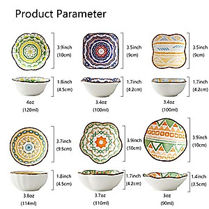RareCi Soy Sauce Dish, Dipping Bowls Sets of 6, 1.2 Oz Porcelain Dip Serving Bowls & Bowl, Small Bowls for Side Dishes, Sushi, Sauce, Ingredient, Mini Tiny Bowls(Mixed)