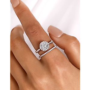 MomentWish Engagement Rings for Women, 1Carat Moissanite Promise Rings, D Color VVS1 Simulated Diamond 925 Sterling Silver Halo Rings-Size6