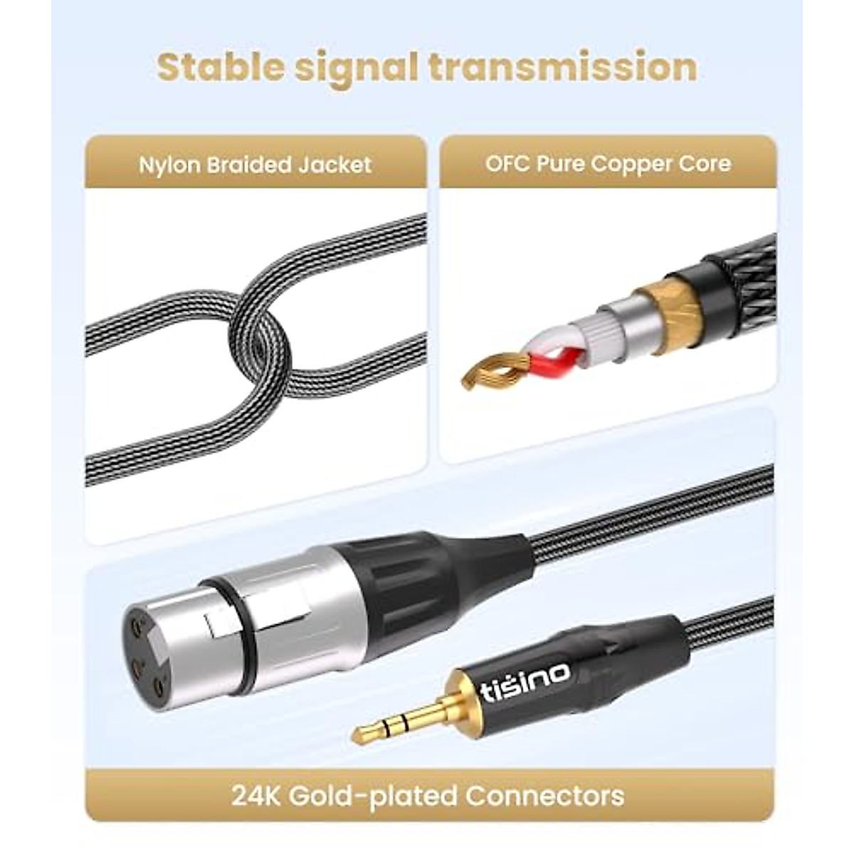 tisino XLR to 3.5mm Balanced Cable Adapter, Gold-Plated XLR Female to 1/8 inch Mini Jack Aux Mono Audio Cord for Shotgun or Condenser Microphones - 1ft