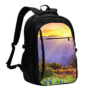 BAFAFA Rocky Mountain Sunset Sunshine Printed Backpack Laptop Bookbag With USB Charger Daypack For Travel Business