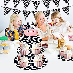 Cow Print Theme Birthday Party Supplies, 2 Pcs 3-Tier Cow Print Cupcake Stand, Farm Animal Themed Birthday Party Supplies for Girls and Boys, Cowgirl or Cowboy Party Decorations