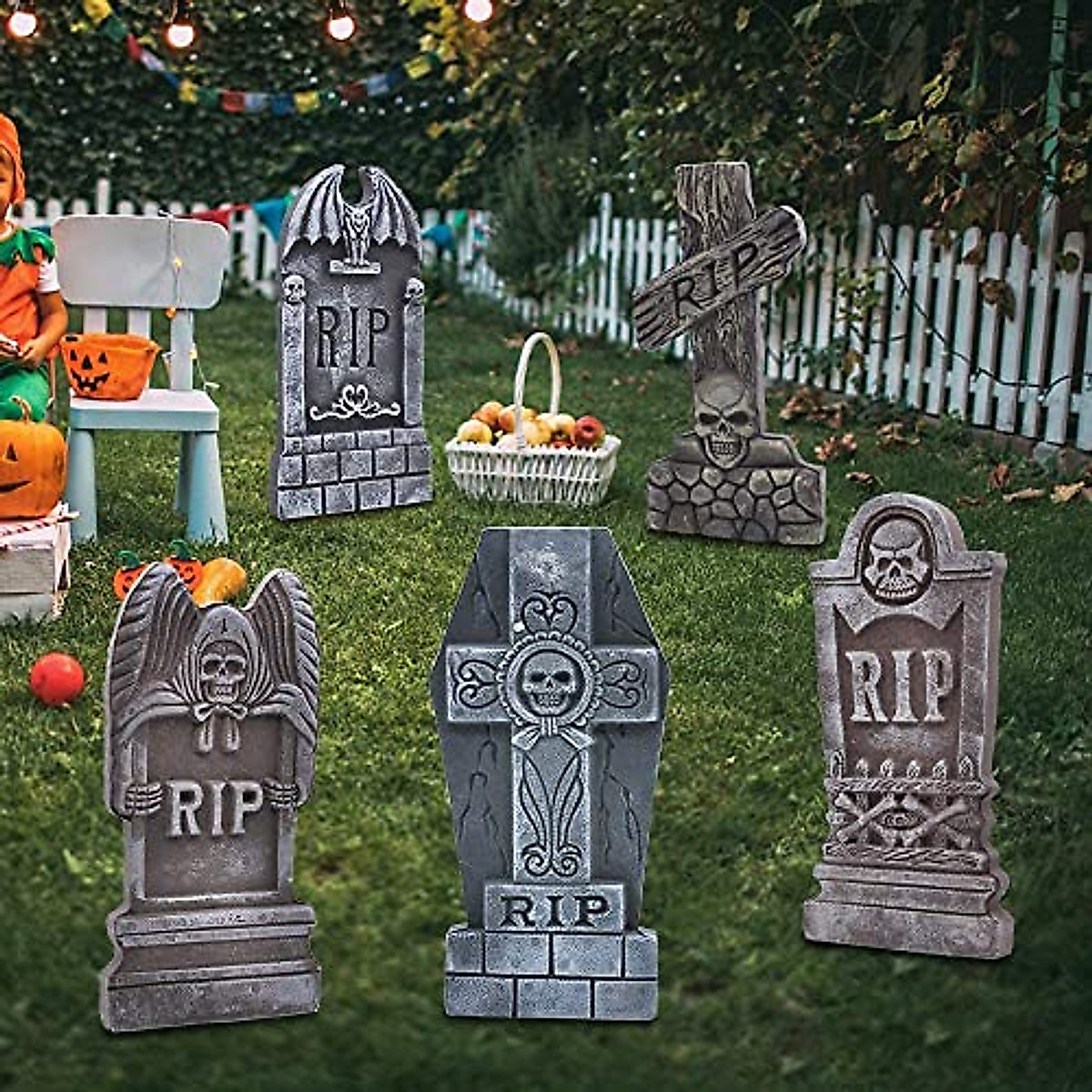 HUREDF Halloween Decoration Outdoor Yard Tombstone: 5 Pack Foam RIP Graveyard Headstones - Graves Scary Gravestones Vintage Yard Signs Lawn Cemetery Decor Outside