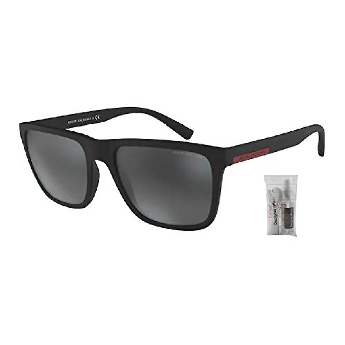 Armani Exchange AX4080S 80786G 57M Matte Black/Light Grey Mirror Black Square Sunglasses For Men+ BUNDLE with Designer iWear Complimentary Care Kit