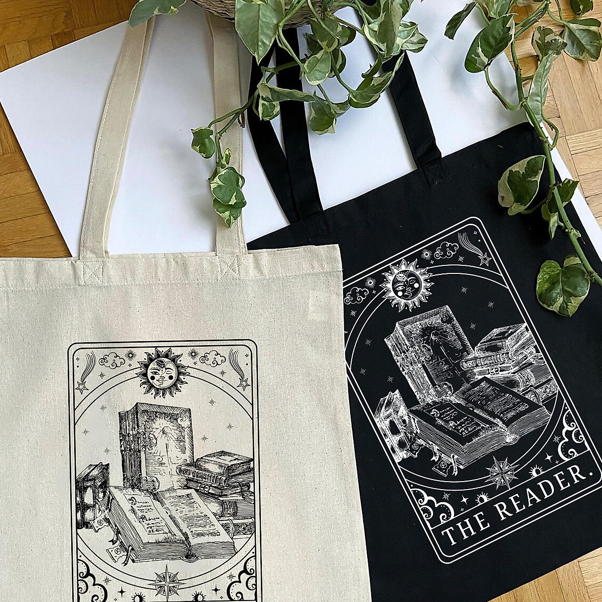 The Reader Tarot Card Tote Bag - Reading Bookish Cotton Tote Bag, Book Bag, Library Canvas Tote Bag (Natural)