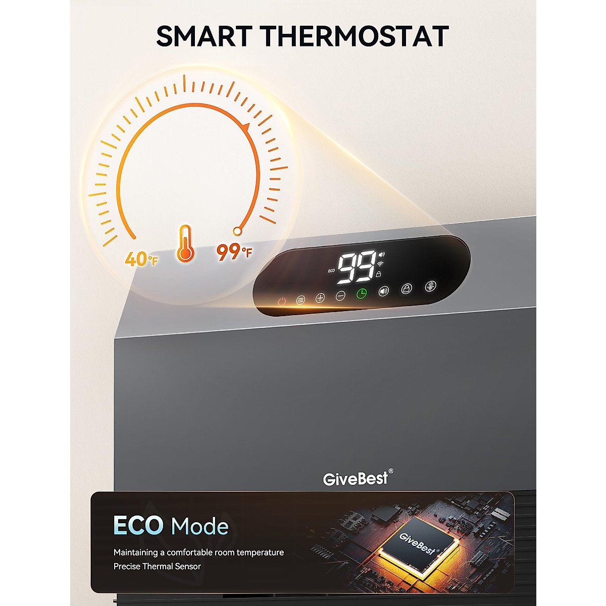 GiveBest Portable Ceramic Space Heater, 2 in 1 Oscillating 1500W/750W Electric Room Heater with Tip Over and Overheat Protection, 200 Square Feet Fast Heating for Indoor Bedroom Office Desk Home