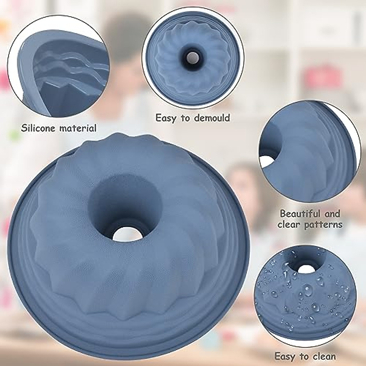 YASYU Silicone Fluted Tube Cake Pan,Non Stick Swirl Cake Baking Mold with Handle,Perfect Bakeware for Jello, Gelatin, Bread,7.5 inch Baking Pan, BPA Free