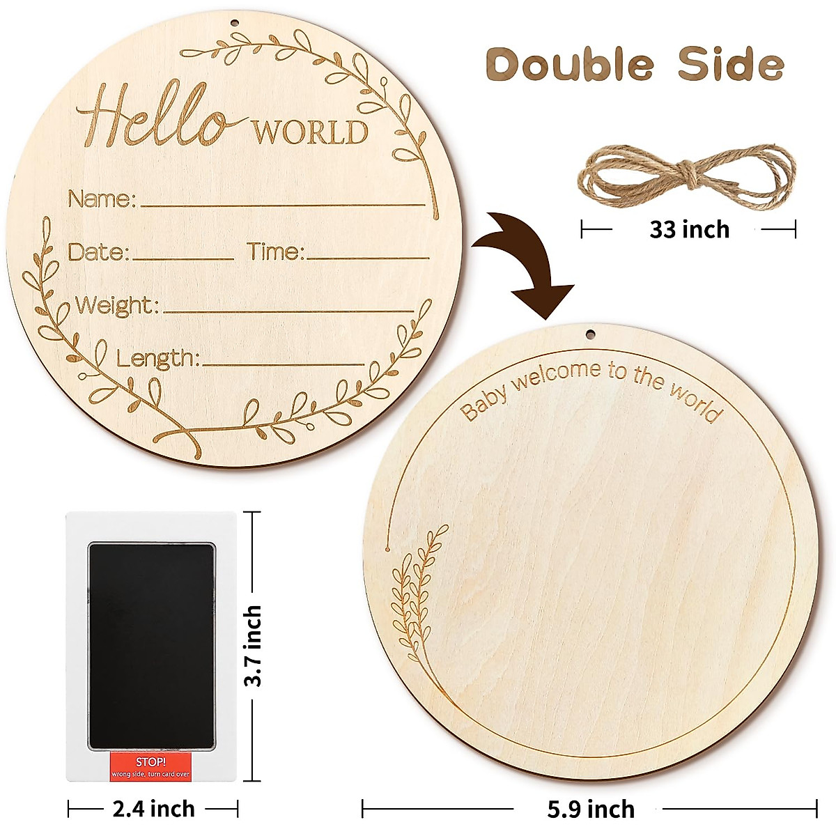 ZIEYOMI Baby Announcement Sign, Hello World Newborn Sign, Wooden Baby Name Sign for Nursery, Birth Announcement Sign for Hospital, Welcome Baby Sign Announcement Board for Photo Prop Baby Shower