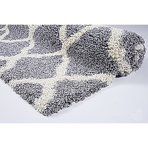 Pierre Cardin Luxury Shag/Flokati Collection Trellis Rug Design Abstract Area Rugs for Living Room, Bedroom, Kitchen Patterns Accent Contemporary Area Rugs (8' x 10', Gray/Light Gray)