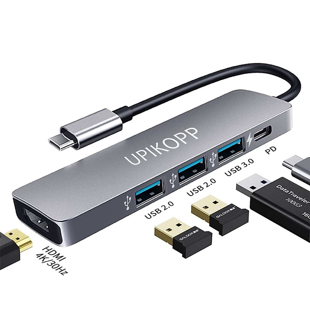 UPIKOPP USB C Hub HDMI Adapter for MacBook Pro Dongle, Thunderbolt 3 to USB HDMI Hub for Mac/MacBook Air/ipad Pro/Projector with 3 USB Ports and PD Charging Port