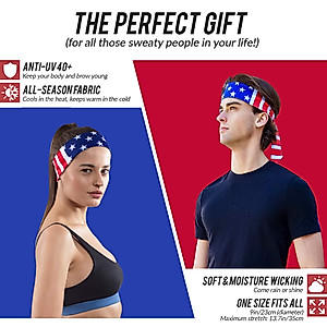 Monkey Movement American Flag Head Tie Headband for Women & Men: Sweat-Wicking Fitness Sweatband for Exercise, Yoga, Running,Tennis, Pilates, Soccer