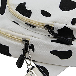 Unisex Canvas Daypack, Cartoon Printed Cows Chest Bag, Small Sling Bag with Hanging Pendant for Women Lady, White