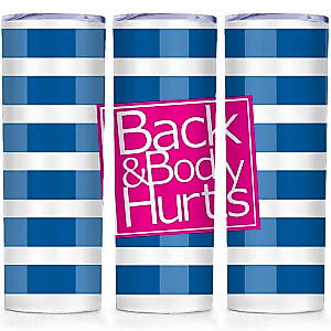 ATHAND Back and Body Hurts Mug Funny Parody Exercise Skinny Tumblers Cup Coffee Mug with Lid 20oz Funny Iced Coffee Travel Mug Gifts for Women Men Friends (Pack of 1)