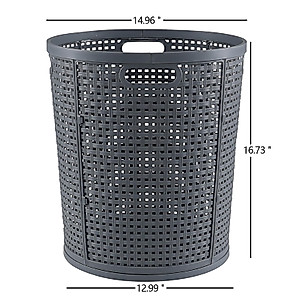 Ponpong 40 L Plastic Laundry Storage Basket with Handles, Round Plastic Dirty Clothes Hamper, Gray, 2 Packs