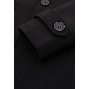 Lisskolo Men's Woolen Coat Slim Fit Winter Warm Pea Coat Wool Outwear Jacket Black XS