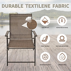 JRBIAOGE Patio Folding Chairs Set of 2, Outdoor Lawn Chairs with Rustproof Metal Frame, Portable Dining Chairs for Porch, Deck, Garden, Backyard, Camping（Brown）