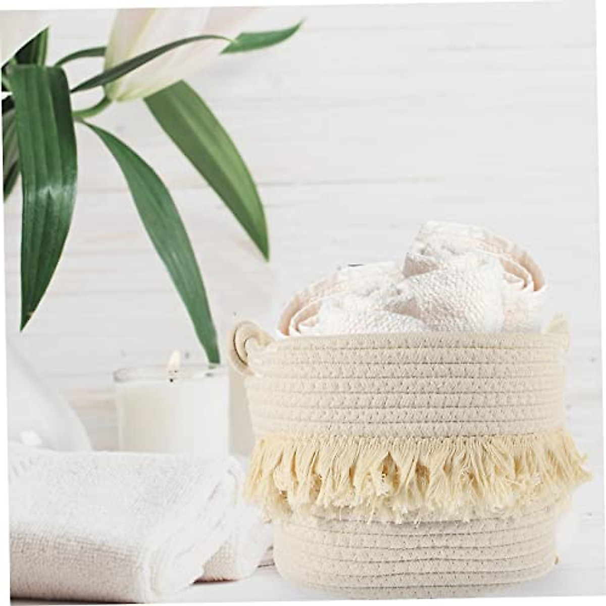 Alipis Rope Storage Blue Woven Storage Baskets Storage Bins for Clothes Weave Basket Storage Basket for Nursery Woven Tassel Containers Bathroom Towels Baskets Sundries Holder Cotton Baby
