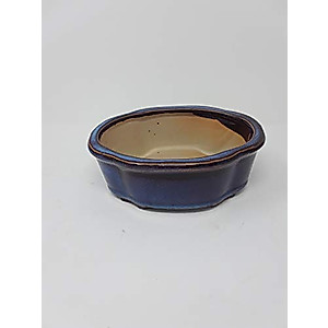 A14012 B Ceramic Bonsai Pots - Japanese Houtoka Brand - Blue
