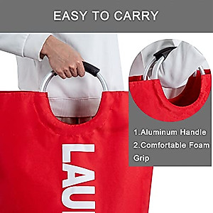 82L Large Laundry Basket Collapsible Fabric Laundry Hamper Foldable Clothes Bag Folding Washing Bin Red, L