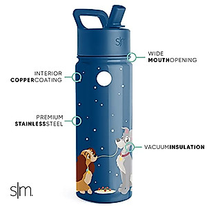 Simple Modern Disney Lady and the Tramp Kids Water Bottle with Straw Lid | Reusable Insulated Stainless Steel Cup for Girls, School | Summit Collection | 18oz, Lady and the Tramp