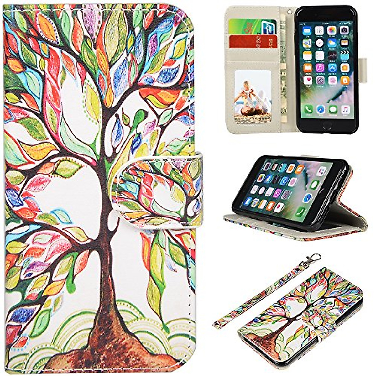 UrSpeedtekLive iPhone SE 2022 /iPhone SE 2020 /iPhone 7/iPhone 8 Premium PU Leather Funny Pattern Flip Wallet Case Cover w/Card Slots & Stand for iPhone SE 2022/2020, iPhone 7/8 4.7 Inch, Tree Green