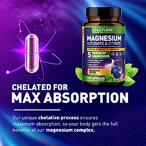 Magnesium Complex 500mg - 5 Forms of Magnesium Glycinate, Citrate, Malate, Oxide & Aquamin with 72 Trace Minerals - Chelated for Absorption - Supplement for Muscle, Nerve, Heart & Sleep (120 Capsules)