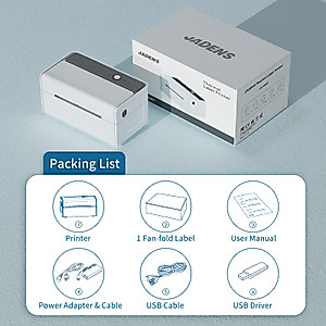 JADENS Bluetooth Thermal Label Printer -Wireless Shipping Label Printer for Small Businesses & Package, USPS, Etsy, Amazon, Compatible with iPhone, Windows, Android, 4x6, Label Maker, White