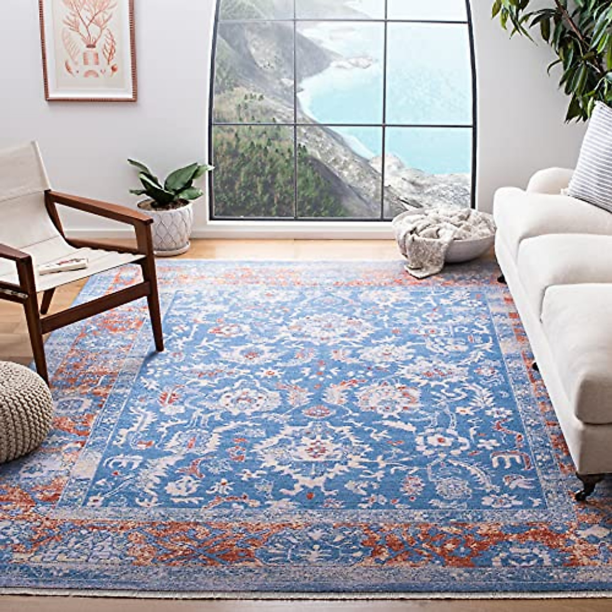 SAFAVIEH Hellenic Collection 8' x 10' Blue / Rust HLC415M Traditional Oriental Distressed Wool Area Rug