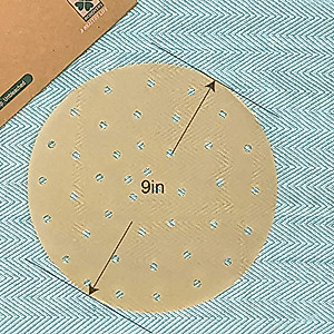 Air Fryer Parchment Paper for Baking Bamboo Steamer Liners 9 Inch 100Pcs Unbleached Circular Perforated Parchment Paper Non-stick Steamer Mat for Baking/Steaming/Cooking with Silicone Paper
