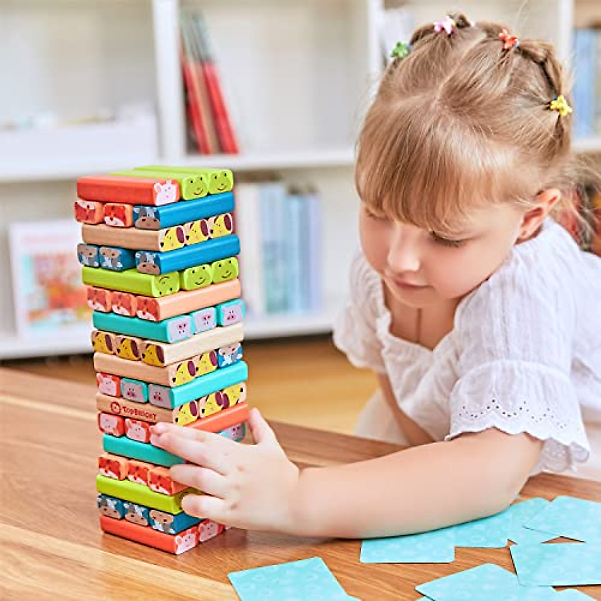 TOP BRIGHT Colored Stacking Board Game for Kids Ages 4-8, 51 Piece Wooden Blocks Toy for Children（New Version ）