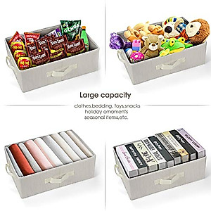 AILINA 3 Packs Large Fabric Storage Bins, Foldable Beige Storage Baskets for Shelves, Decorative Organizing Baskets with Double Handles for Bathroom Baby Cloth Nursery, 15 x 10.4 x 5.4 inch