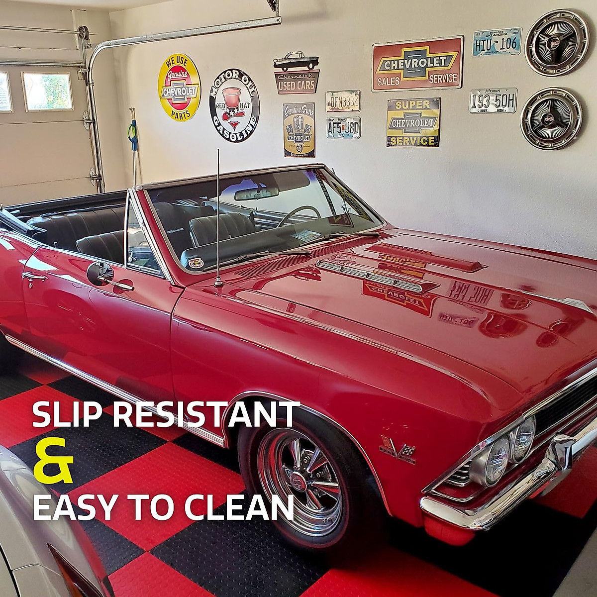 Big Floors GarageDeck Coin Pattern, Durable Copolymer Interlocking Modular Non-Slip Garage Flooring Tile (48 Pack), Black