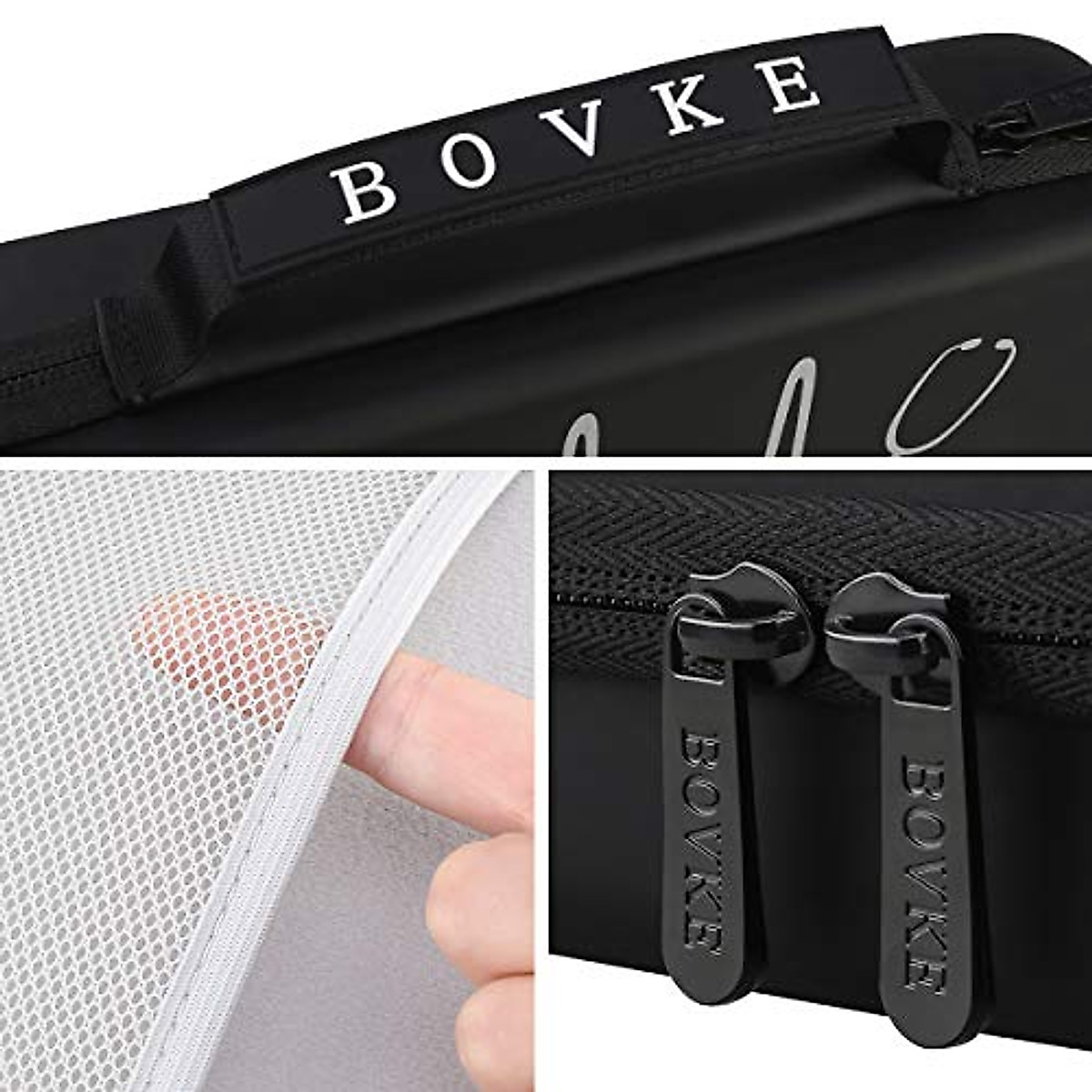 BOVKE Stethoscope Case for 3M Littmann Classic III, Lightweight II S.E, MDF Acoustica Deluxe Stethoscopes - Extra Room for Medical Bandage Scissors EMT Trauma Shear and LED Penlights, Black