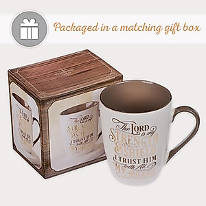 Christian Art Gifts Ceramic Coffee Mug for Women and Men 12 oz Caramel Brown Inspirational Coffee Cup - The Lord is My Strength Psalm 28:7 Non-toxic Lead and Cadmium-free Novelty Scripture Mug