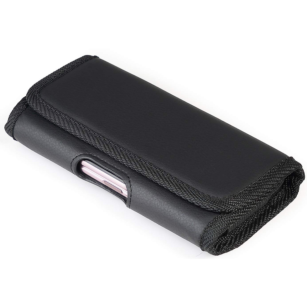 Case for Motorola Phone, Nakedcellphone Black Vegan Leather Horizontal Pouch [Metal Clip, Belt Harness, Magnetic Closure] for Moto ThinkPhone, Edge, Edge+, G Power 5G, G Play, Nokia C300/C110/G310